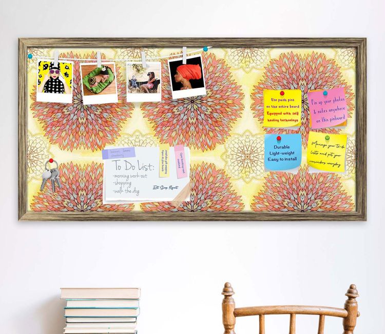 Buy Ethnic Ornament Golden Framed 30 x 15 inch Pin Board With Thumb ...