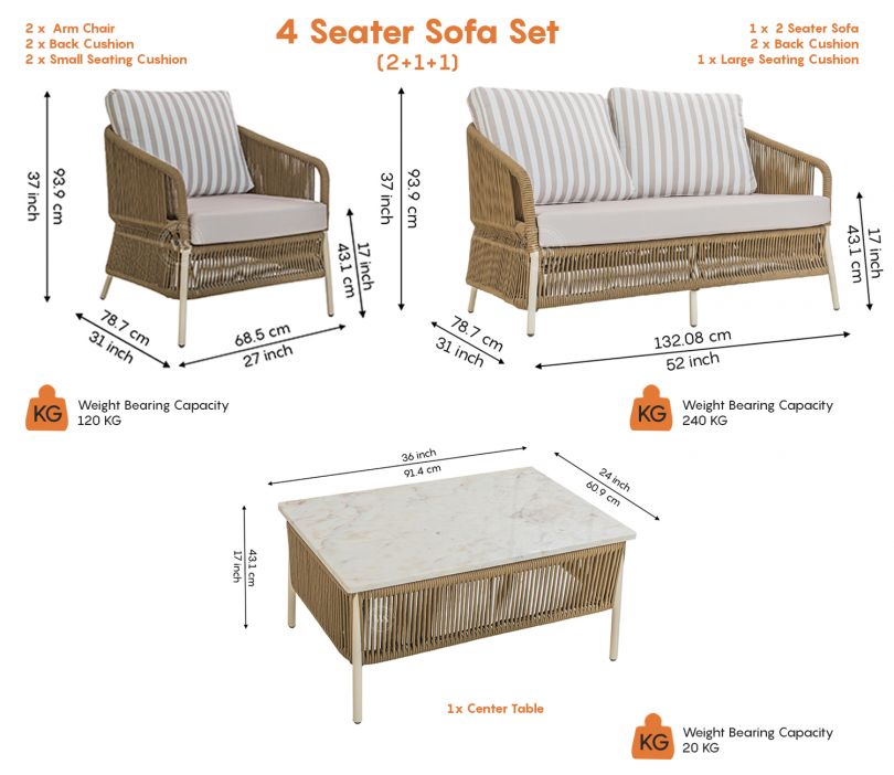 Buy Livia Wicker 2+1+1 Seater Outdoor Set with Coffee Table (Dark Olive ...