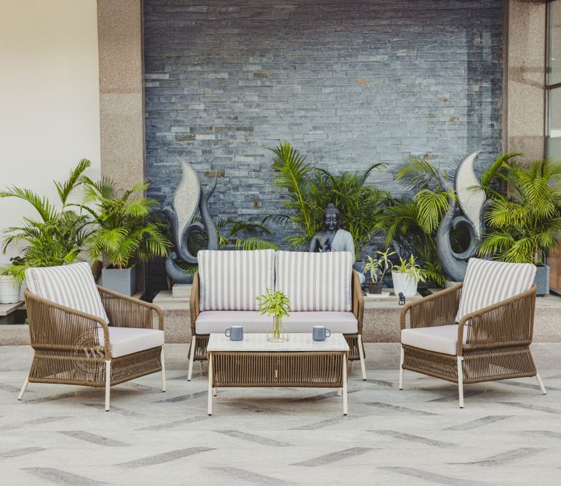 Buy Livia Wicker 2+1+1 Seater Outdoor Set with Coffee Table (Dark Olive ...