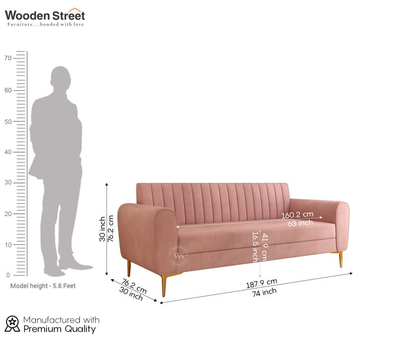 Buy Medusa 3 Seater Fabric Sofa (Velvet, Salmon Pink) @35% OFF Online ...