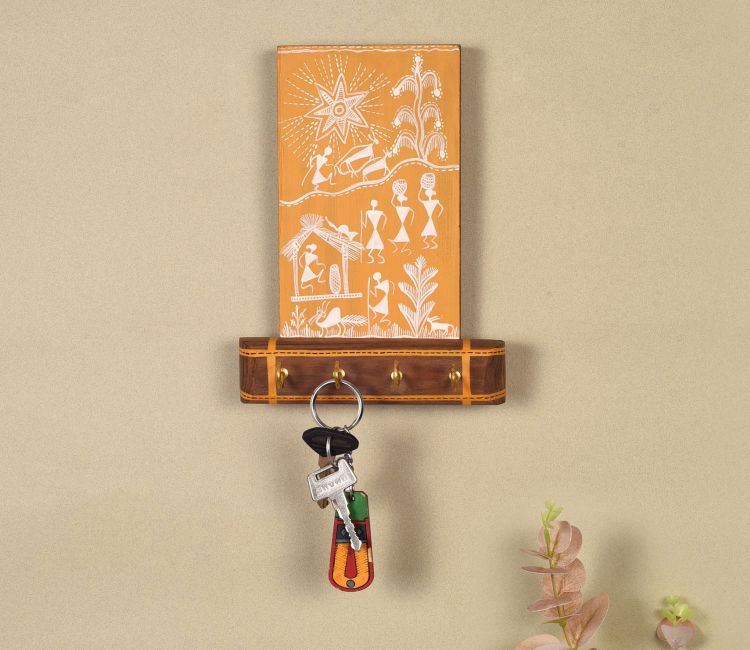 Buy Warli Melody Key Holder In Yellow @29% OFF Online | Wooden Street