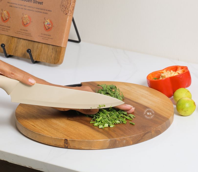 Buy Sage Round Mango Wood Handcrafted Non Slip Chopping Board With ...