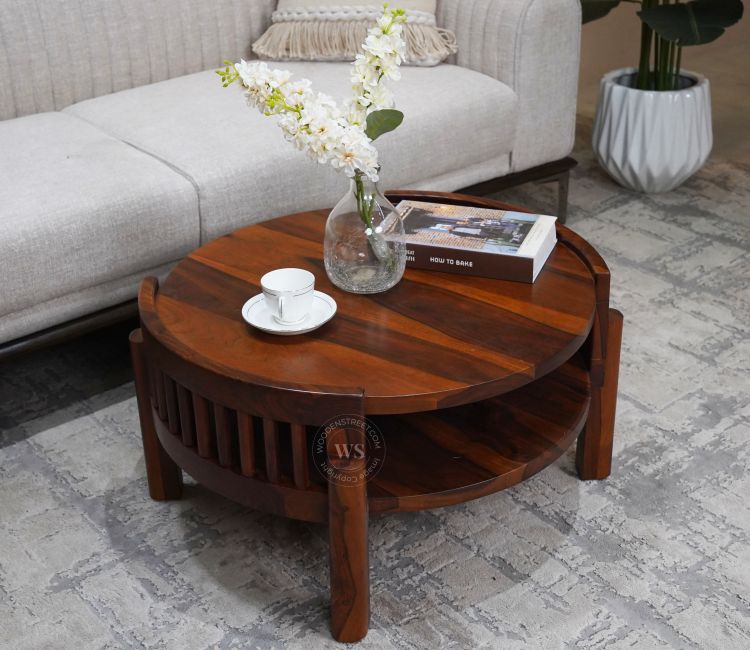 Buy Meher Sheesham Wood Round Coffee Table (Honey Finish) @40% OFF ...