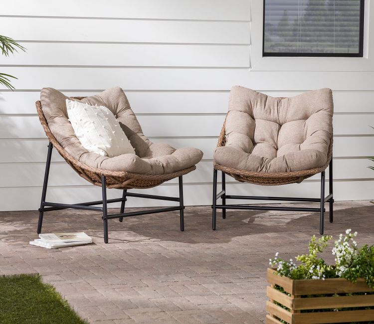 Buy Beige Rattan And Wicker 2 Chair Set With Cream Cushion at 43% OFF ...
