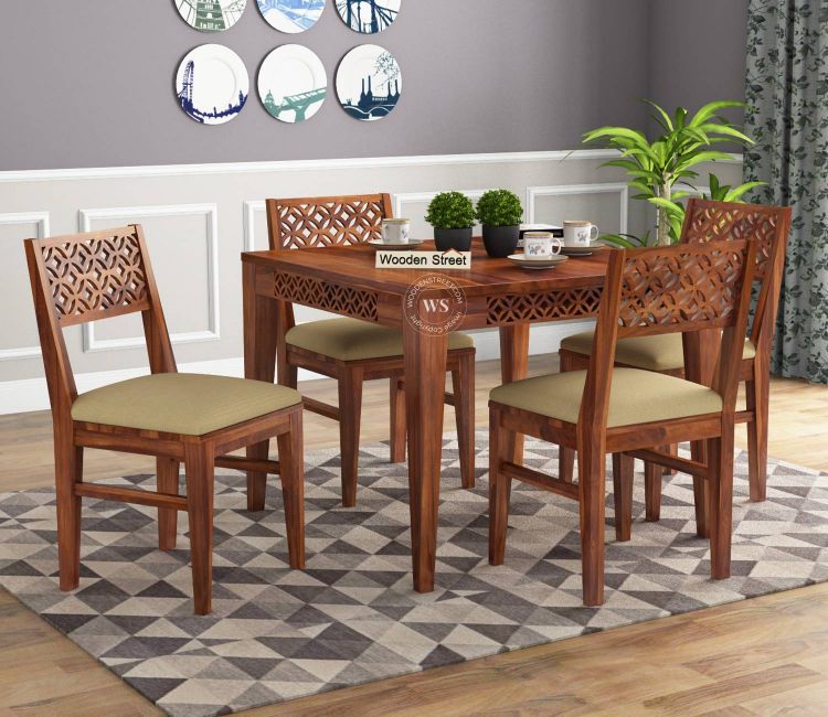 Buy Cambrey 4 Seater Cushioned Dining Set (Honey Finish) @40% OFF ...