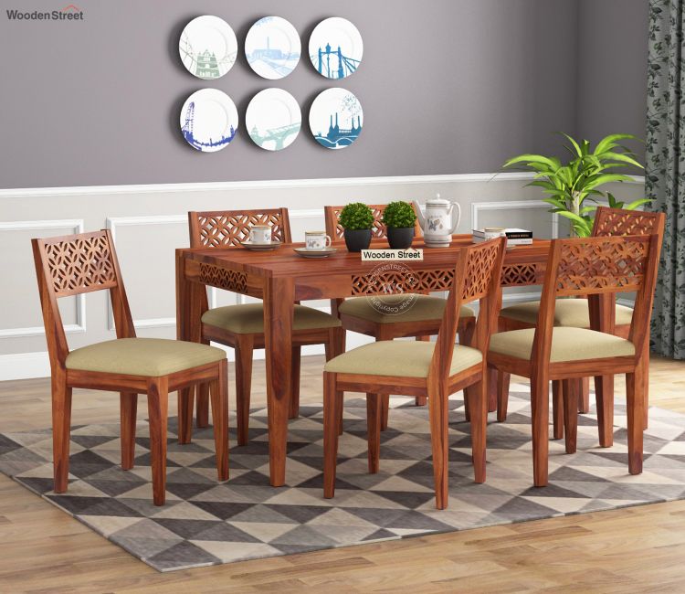 Buy Cambrey 6 Seater Dining Set with Cushioned Chair (Honey Finish) @40 ...