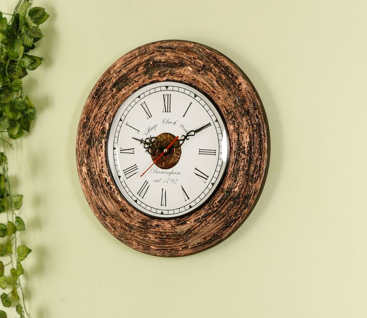 Buy Handmade Black Analog Wall clock with Copper swirl Design with ...