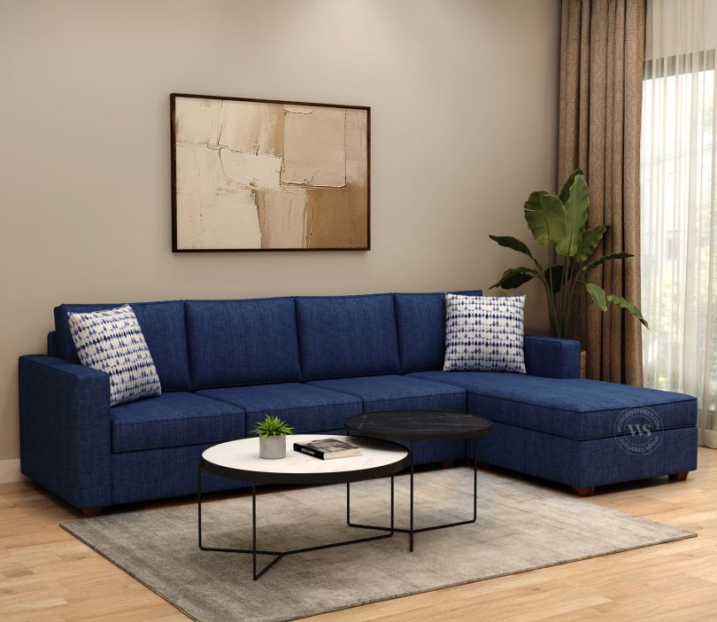 Buy Albus L-Shape 5 Seater Sofa (Cotton, Iris blue) @36% OFF Online ...