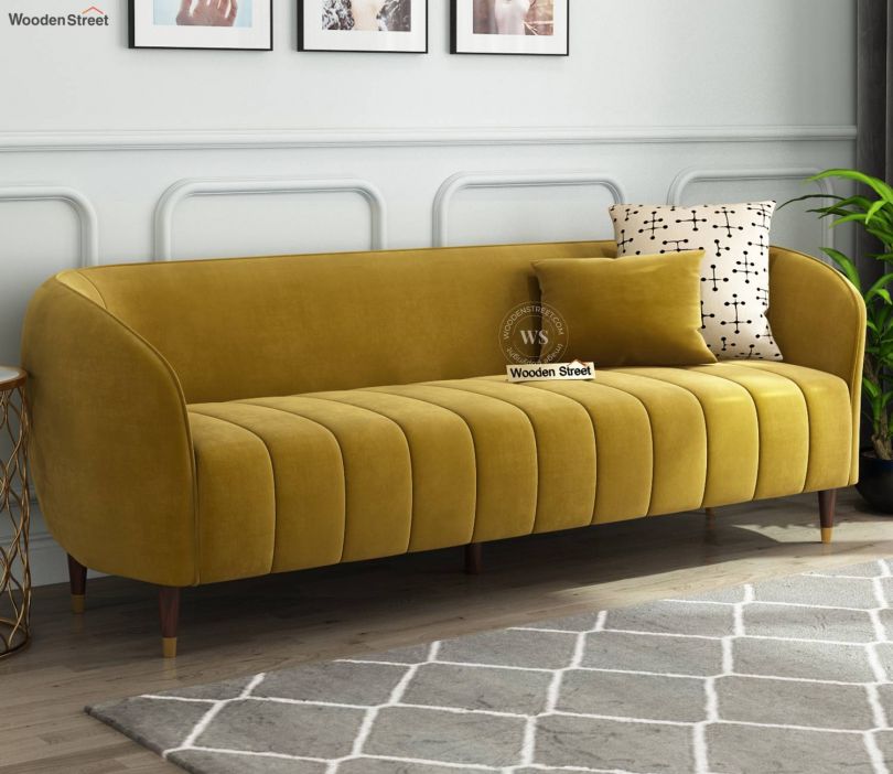 Buy Eldric 3 Seater Sofa (Velvet, Chestnut Brown) @41% OFF Online | Wooden Street