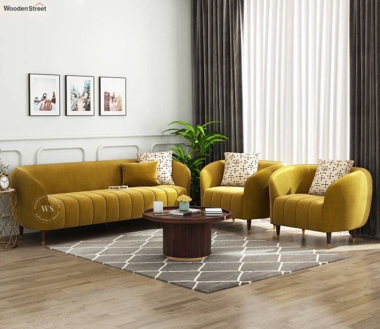 Buy Eldric Fabric Sofa Set (Velvet, Chestnut Brown) at 36% OFF Online | Wooden Street