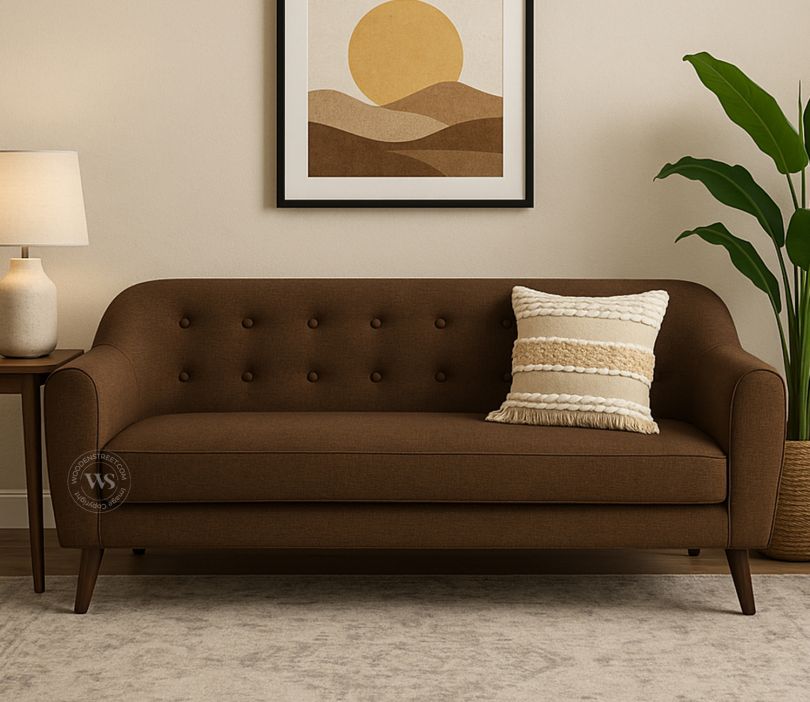 Buy Sibert 3 Seater Fabric Sofa (Mocha Brown) @54% OFF Online | Wooden ...