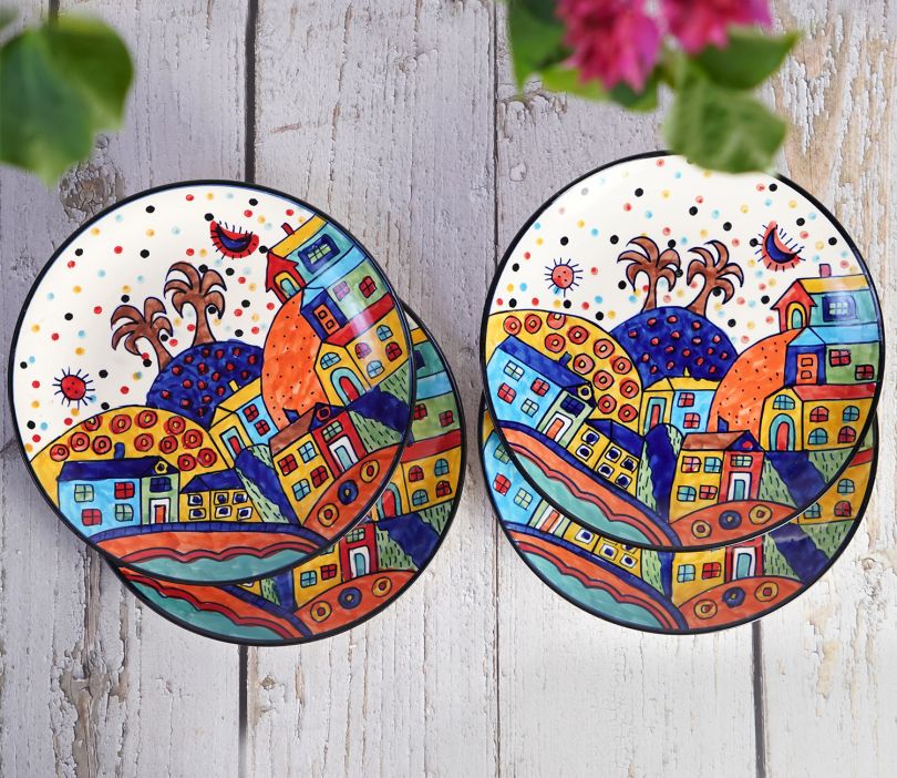 Buy Hut Painted Ceramic Dinner Plate Set of 4 @32% OFF Online | Wooden ...