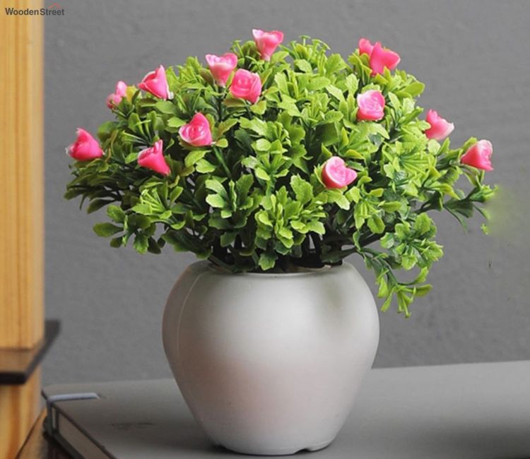 Buy Artificial Mini Bush with Green Leaves and Pink Flowers @54% OFF ...
