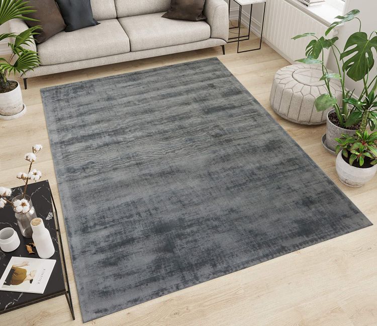 Buy Grey Plain Solid Tip Sheared Hand Woven Viscose Carpet - 5.2 x 7.6 ...