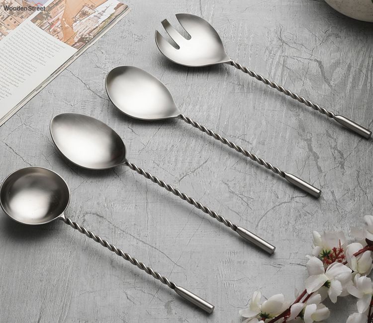 Buy Antique Matt Finish Stainless Steel Twisted Handle Serving Spoons ...