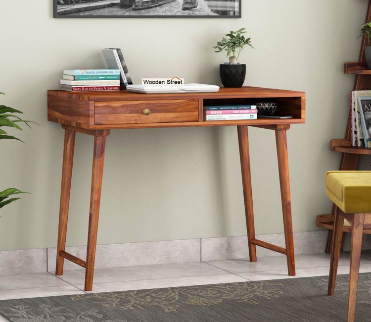 Buy Lynton Study Table with Drawer and Open Storage (Honey Finish) @40% ...
