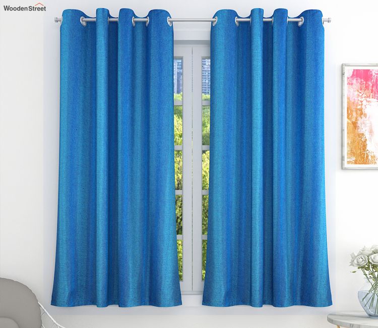 Buy Solid Room Darkening Jute Blackout Window Curtain - Set of 2 (Aqua ...