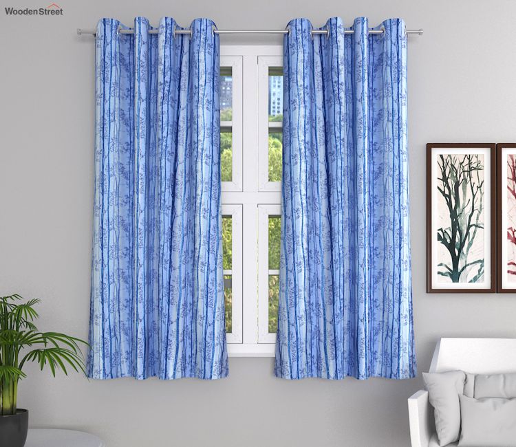 Buy Leaf Floral Poly Blend Eyelet Window Curtain - Set of 2 (Blue, 5 ...