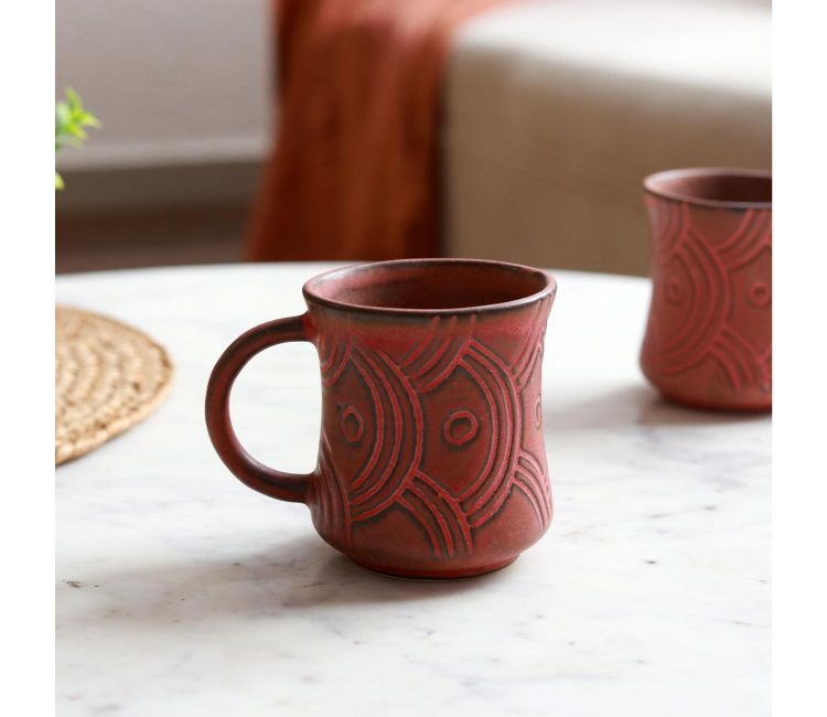 Buy Rajasthani Handcrafted Red Ceramic Tea Cups Set Of 2 @22% OFF ...