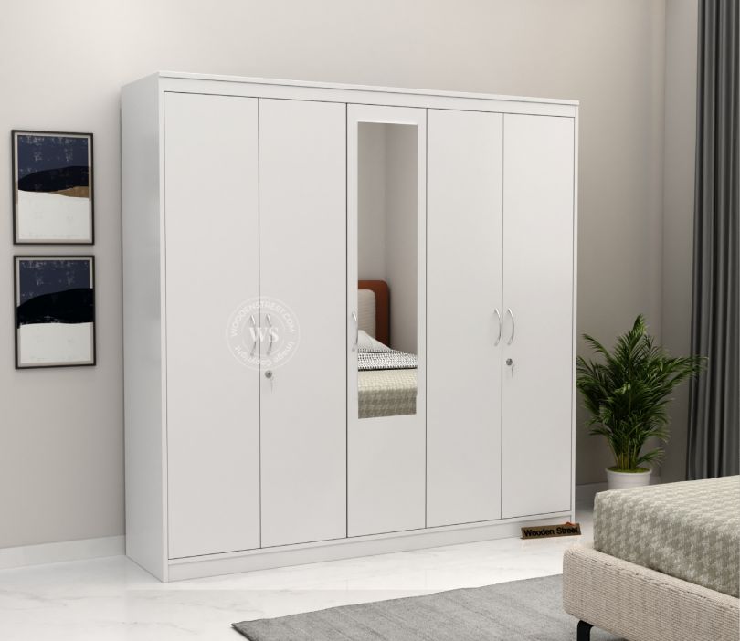 Buy Mahin Five Door Multi Utility Wardrobe with Mirror (Frosty White ...