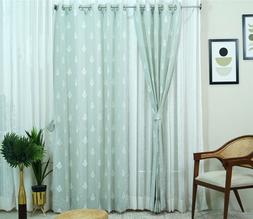 Buy Tri Motifs Door 1 Piece Sheer Curtain (Blue, 7 Feet) @34% OFF ...