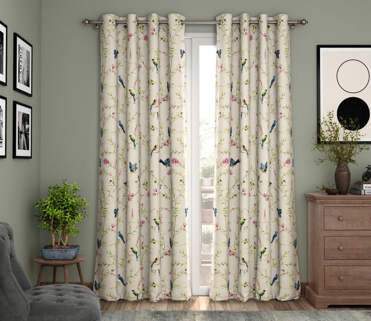 Buy Bird Printed Set of 2 Cotton Black Out 84” x 54” Door Curtain ...